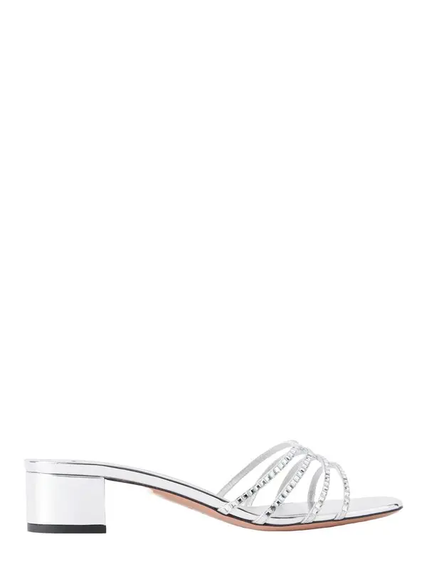 AQUAZZURA Embellished Metallic Leather Mule - White