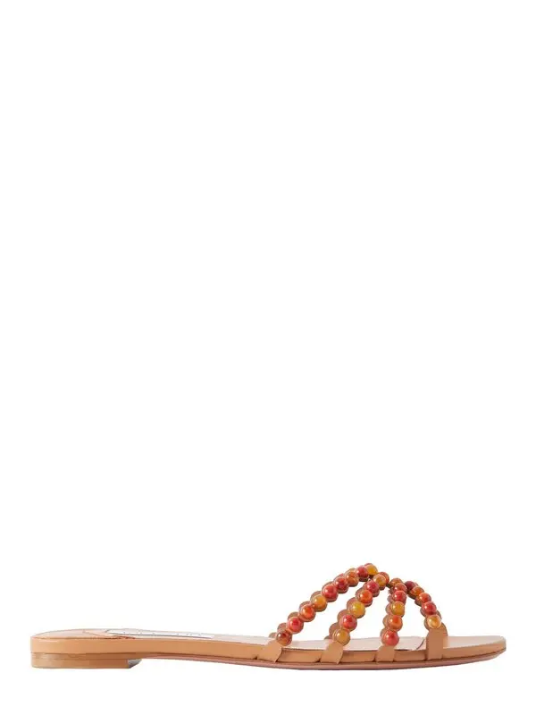 AQUAZZURA Embellished Leather Sandals - Brown