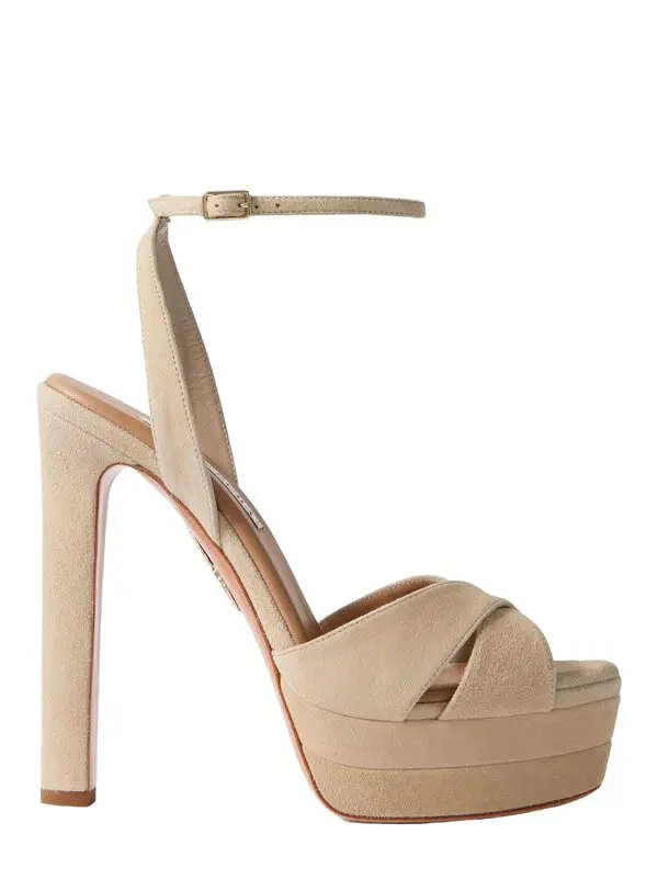 AQUAZZURA Divine Plateau 130 Suede Platform Sandals - Nude