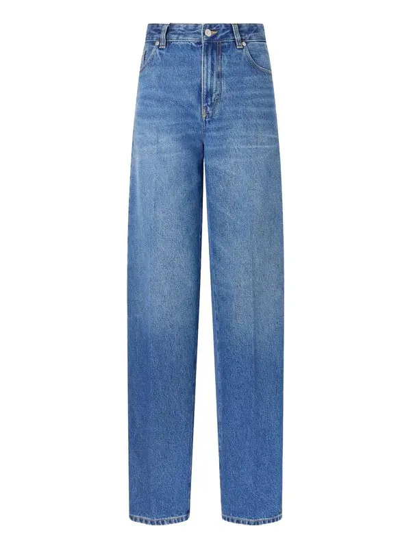 Victoria Beckham Leather-trimmed High-waist Wide-leg Jeans - Blue