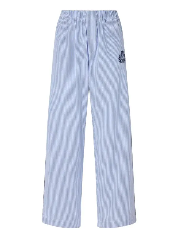 SPORTY  RICH Sporty & Rich Embroidered Striped Cotton Poplin Pajama Pants - Blue