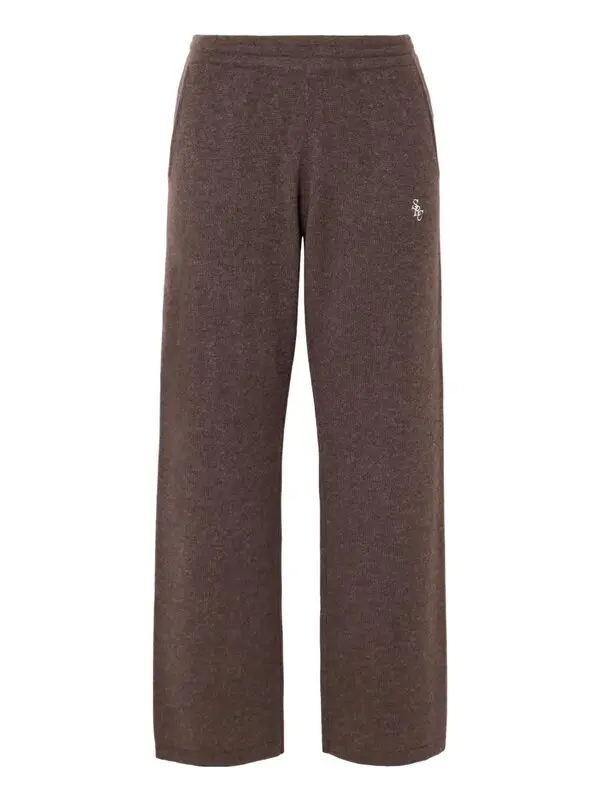 SPORTY  RICH Sporty & Rich Embroidered Cashmere And Wool Blend Trousers - Brown