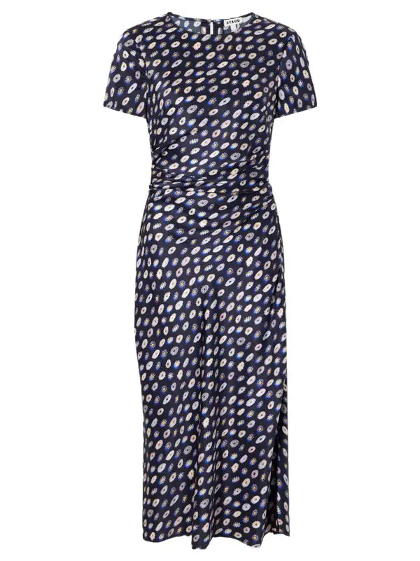 Staud Printed Short Sleeve Midi Dress - Black