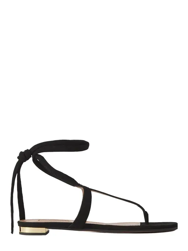 AQUAZZURA Suede Strappy Sandals With Metallic Block Heel - No