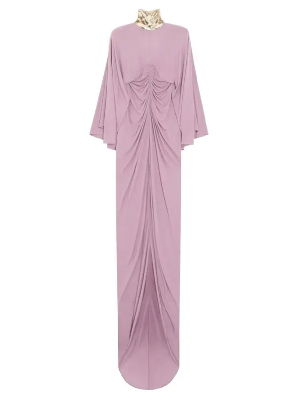 Valentino Garavani Long Sleeve Draped Dress With Embellished Neckline - No