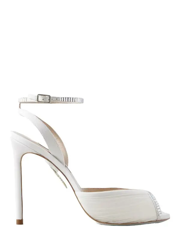 AQUAZZURA Grosgrain-trimmed Chiffon Sandals With Crystal Embellishments - White