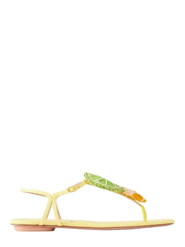 AQUAZZURA Embellished Raffia-effect Thong Sandals - No