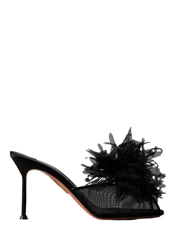 AQUAZZURA Embellished Organza And Leather-trimmed Mesh Mules - Black