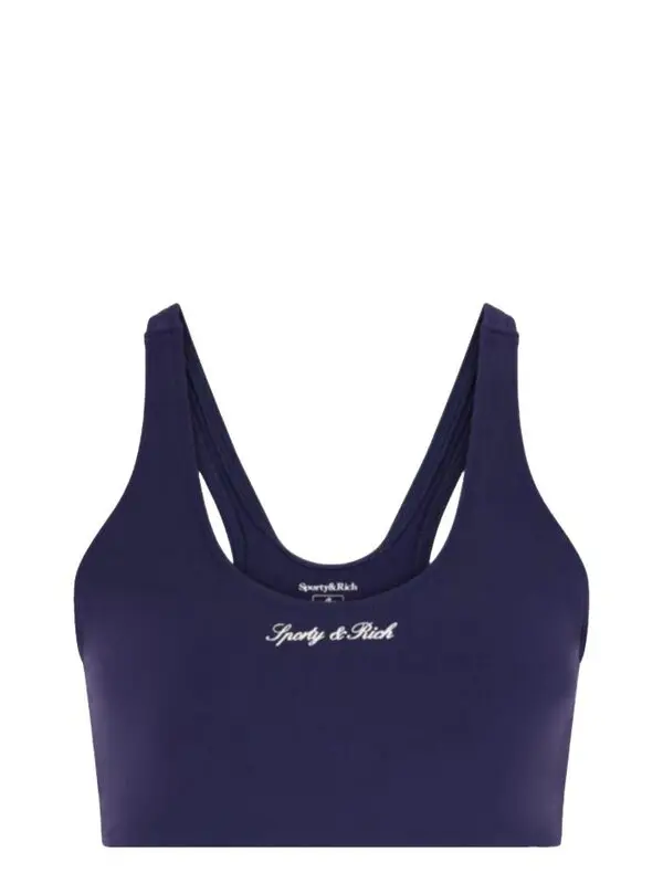 SPORTY  RICH Logo-print Stretch-jersey Sports Bra - Blue