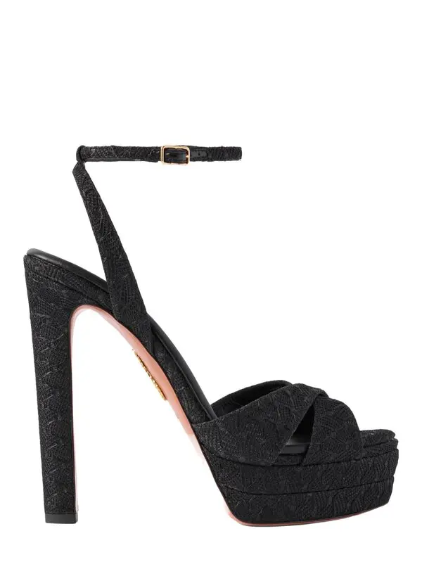AQUAZZURA Metallic Woven Platform Sandals - Black