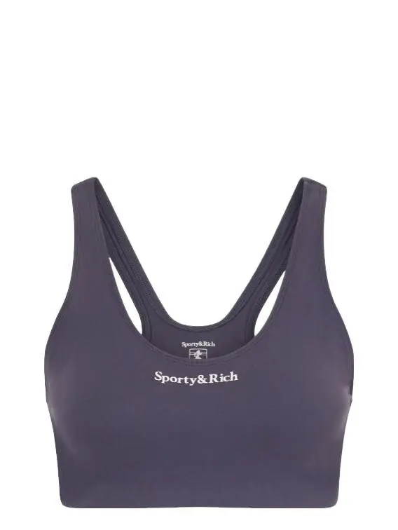 SPORTY  RICH Logo-print Stretch-jersey Sports Bra - Grey