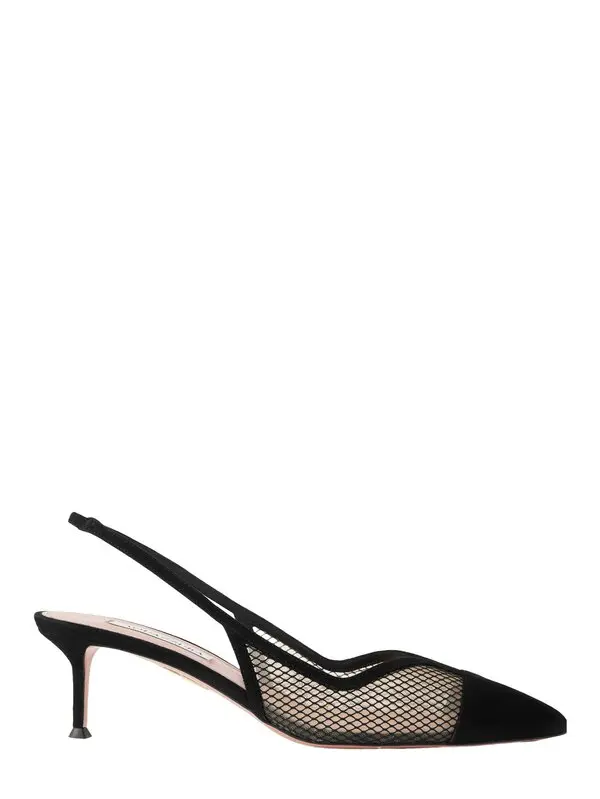 AQUAZZURA Suede Trimmed Mesh Slingback Pumps - Black
