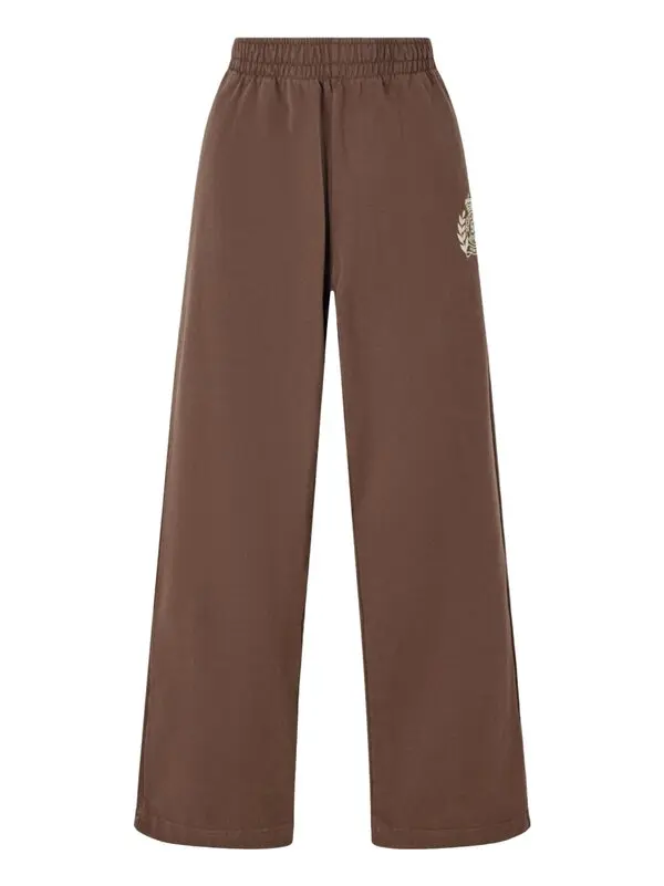 SPORTY  RICH Sporty & Rich Embroidered Cotton Knit Sweatpants - Brown