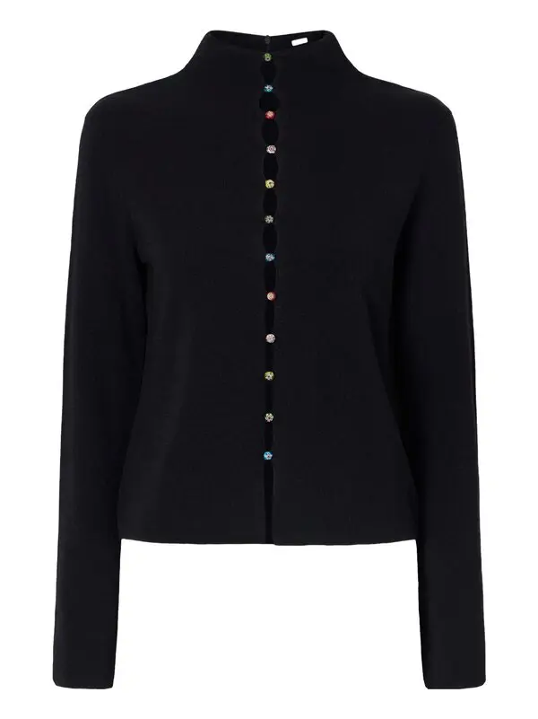 Staud Longsleeve Knit Top With Patterned Button Placket - Black