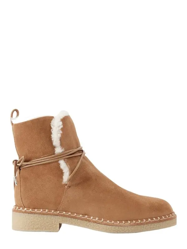 AQUAZZURA Suede Shearling-lined Ankle Boots - Brown