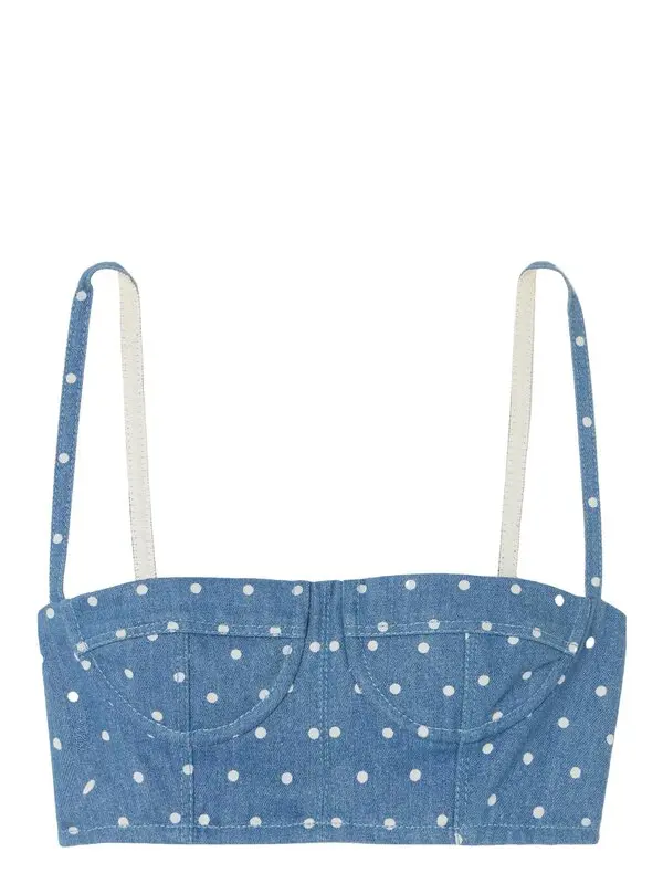 Carolina Herrera Cropped Polka Dot Denim Bustier Top - Blue