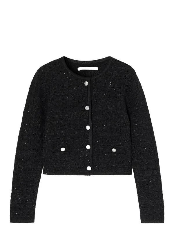 Alessandra Rich Cropped Embellished Knitted Cardigan - Black