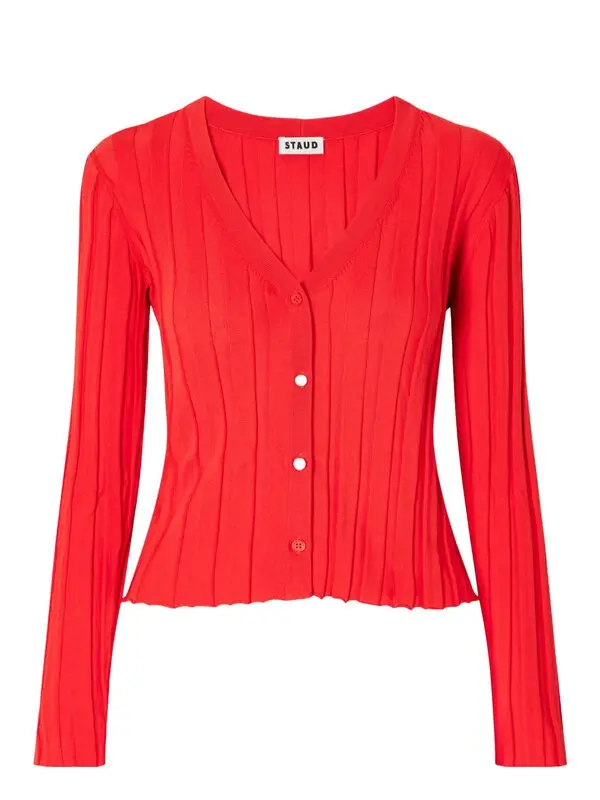Staud Ezra Ribbed Knit Cardigan - Tomato Red