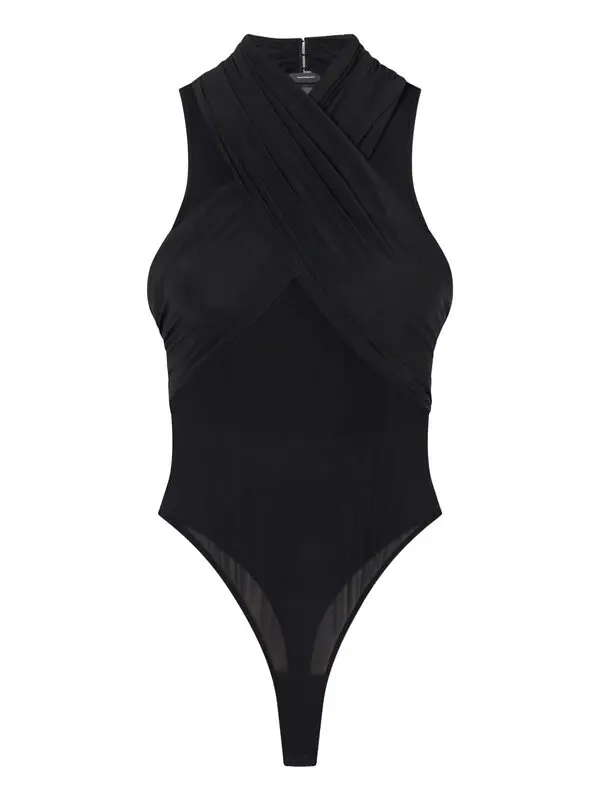 Wardrobe.NYC Halter Cross Sleeveless Bodysuit - Black