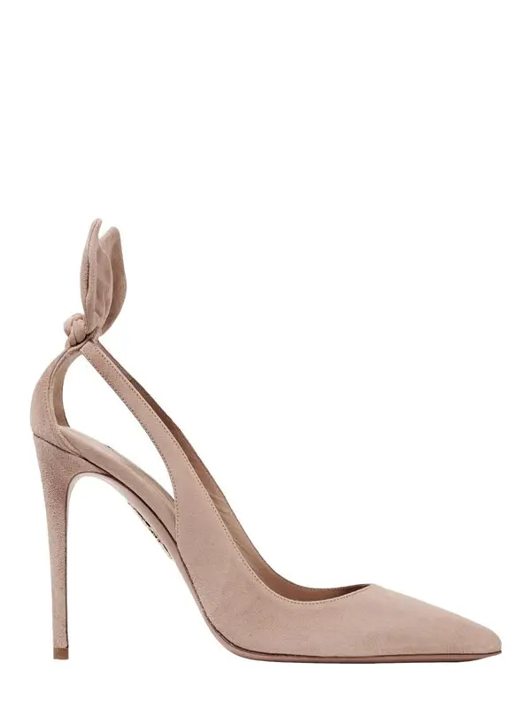AQUAZZURA Suede Slingback Pumps With Bow Detail - Nude