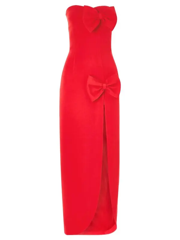 Alessandra Rich Strapless Bow Embellished Crepe Gown - Red