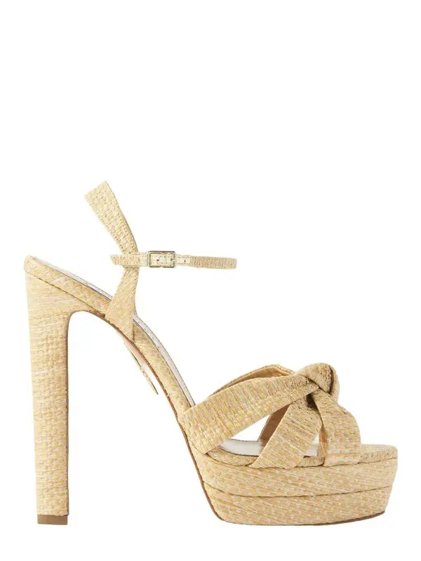 AQUAZZURA Nina 130 Raffia Platform Sandals - Nude