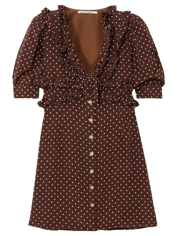 Alessandra Rich Ruffled Polka-dot Mini Dress - Brown
