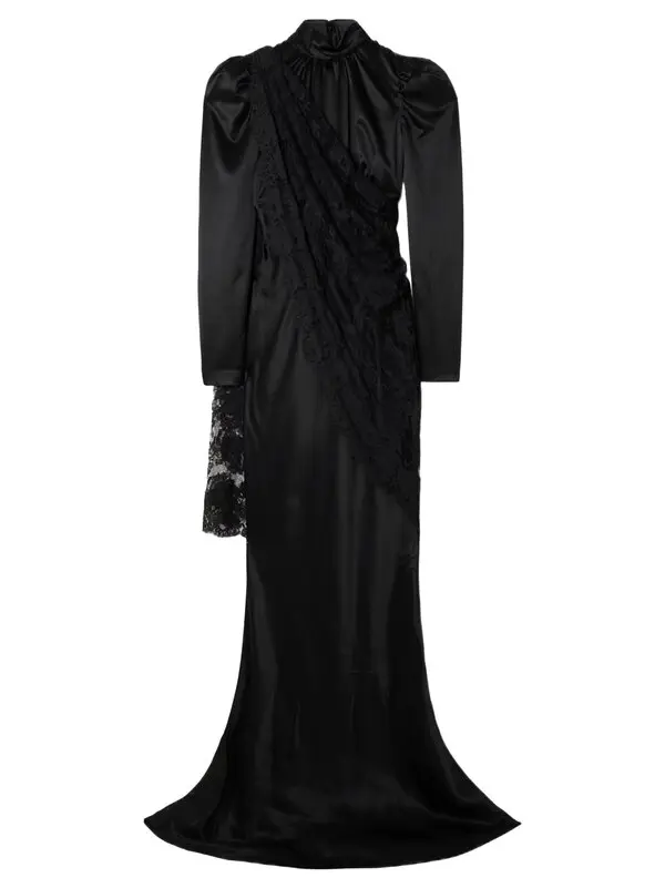 Alessandra Rich Satin Lace-trimmed Gown - Black