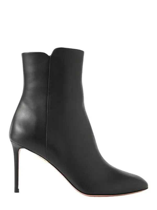 AQUAZZURA Solid Leather Ankle Boots - Black