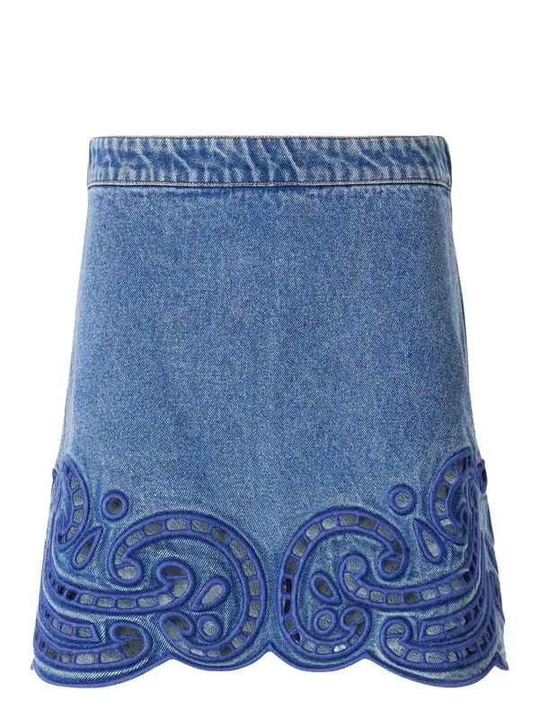 Ulla Johnson Embroidered Denim Mini Skirt - No