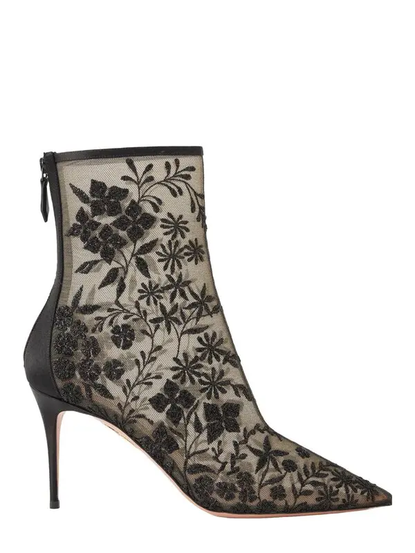 AQUAZZURA Satin Trimmed Mesh Ankle Boots - Black