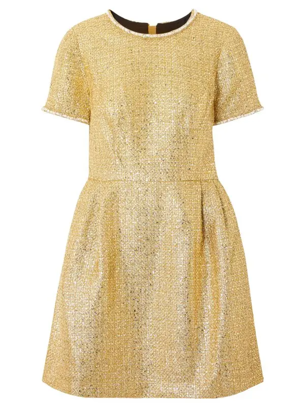 Carolina Herrera Embellished Metallic Tweed Mini Dress - Gold