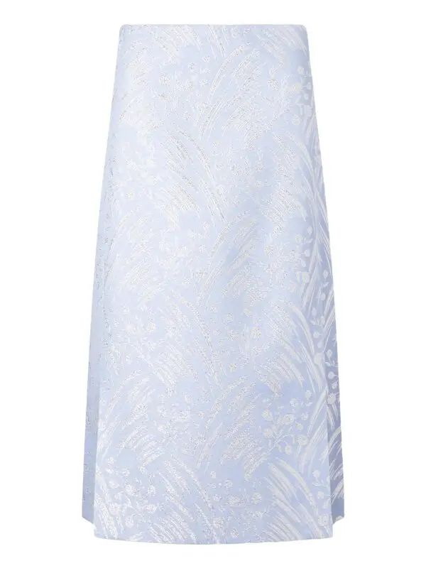 Tory Burch Floral Jacquard Metallic Midi Skirt - Blue