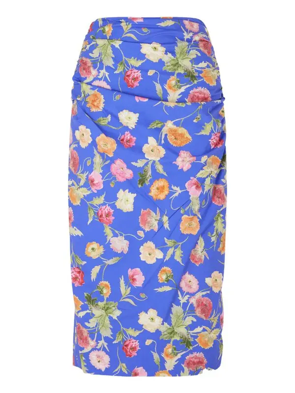 Carolina Herrera Floral Printed Pleated Midi Skirt - Blue