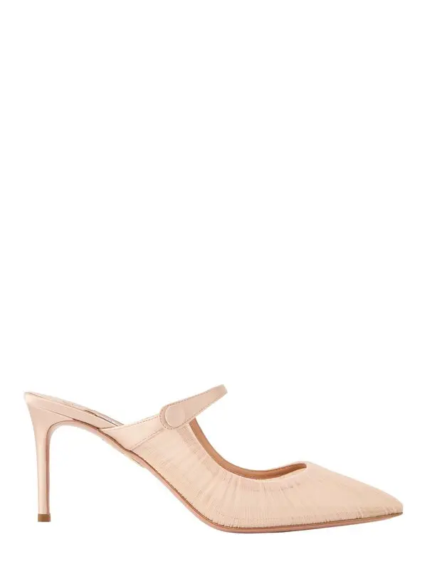 AQUAZZURA Pleated Tulle Mules With Buckle Detail - No