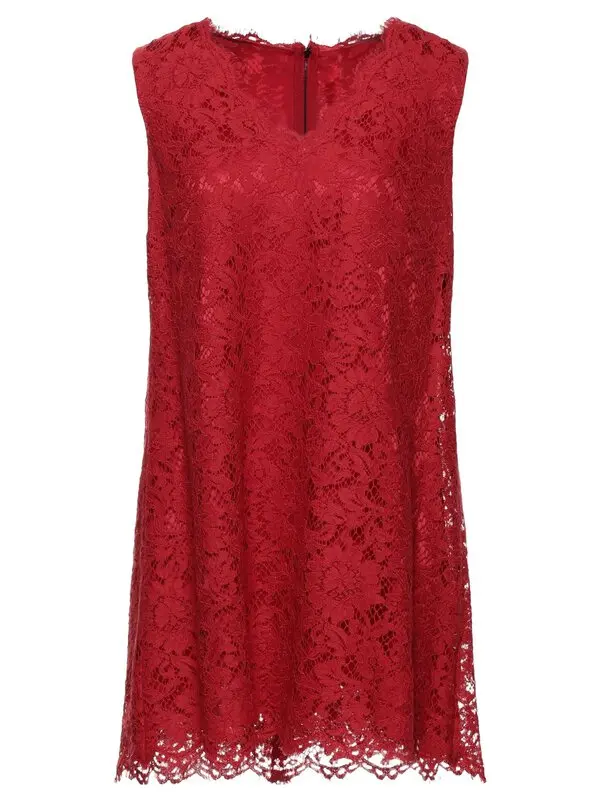 Dolce & Gabbana Lace V-neck Sleeveless Dress - Red
