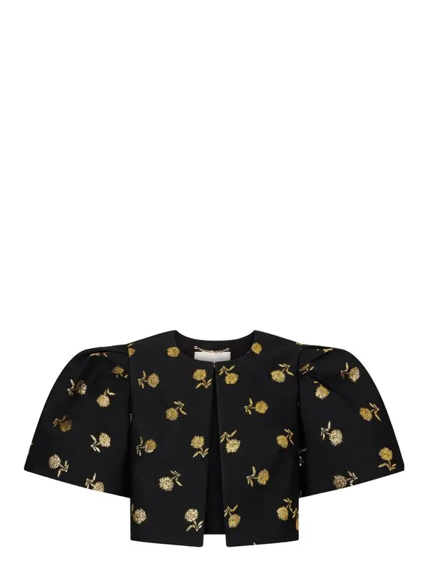 Carolina Herrera Cropped Embroidered Jacquard Evening Jacket With Puffed Sleeves - Black