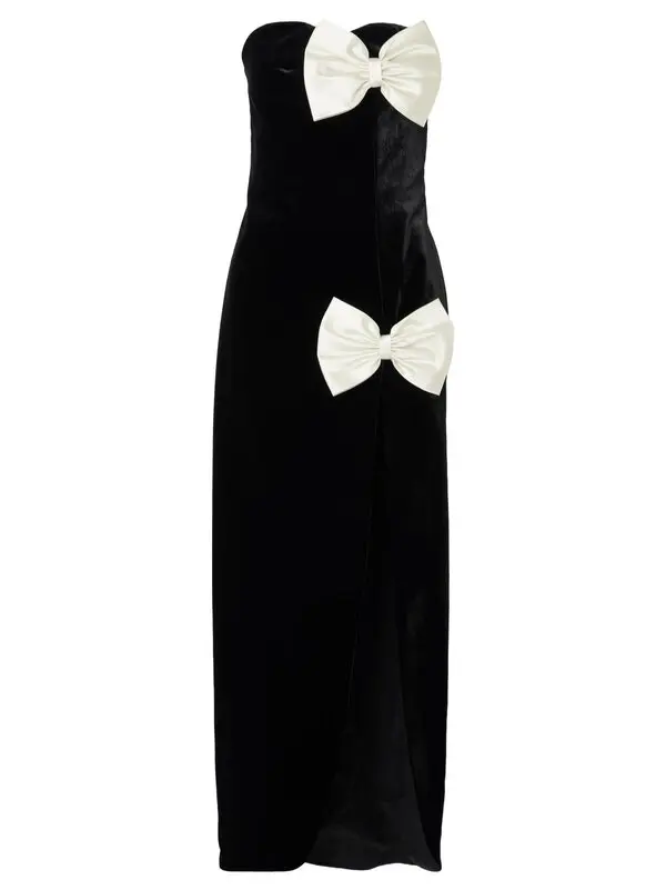 Alessandra Rich Strapless Velvet Gown With Bow Detail - Black
