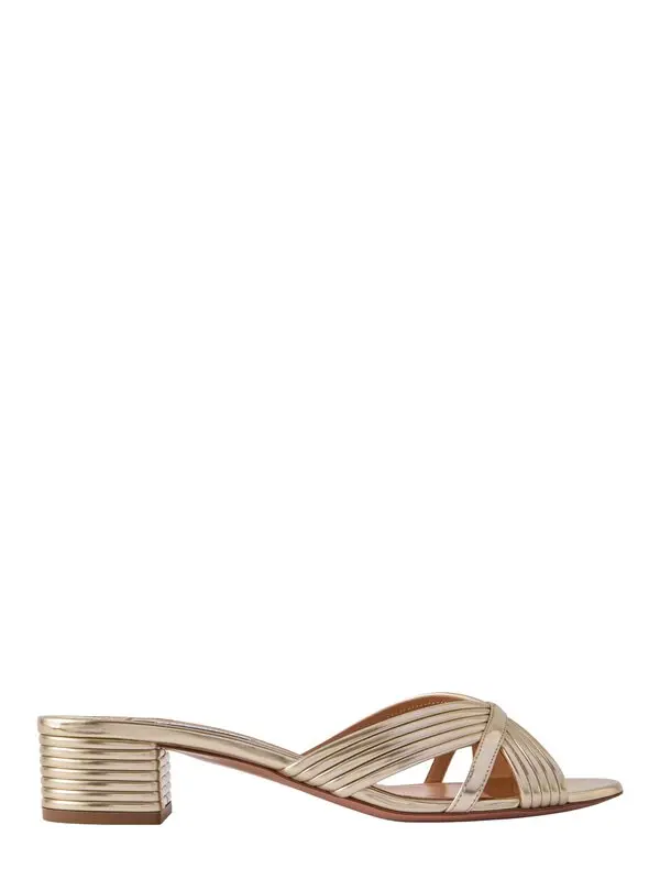 AQUAZZURA Metallic Leather Mules With Block Heel - No