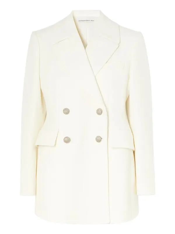 Alessandra Rich Double-breasted Wool Blazer With Peak Lapels - White