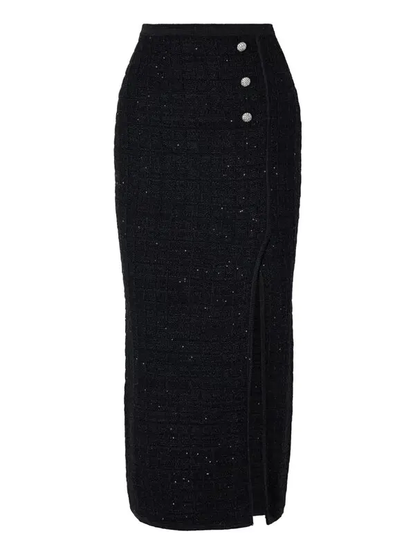 Alessandra Rich Sequined Midi Skirt With Crystal Buttons - Black