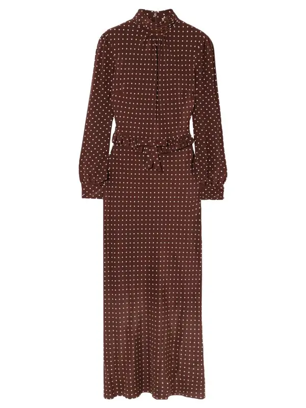 Alessandra Rich Polka Dot Print High-neck Midi Dress - Brown