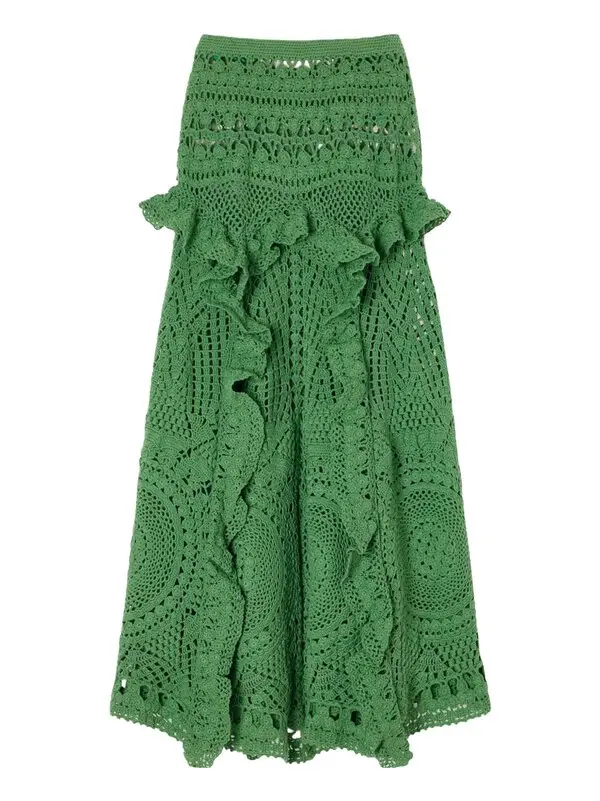Ulla Johnson Ruffled Crocheted Cotton Midi Skirt - No