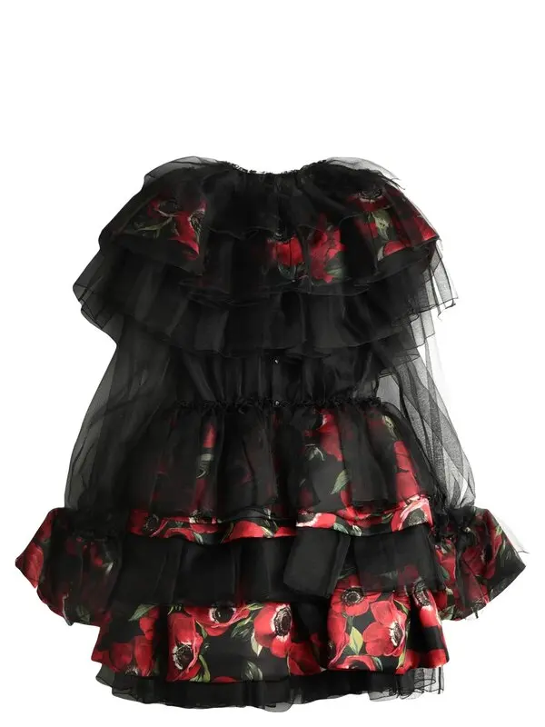 Dolce & Gabbana Floral Tiered Tulle Dress - Black