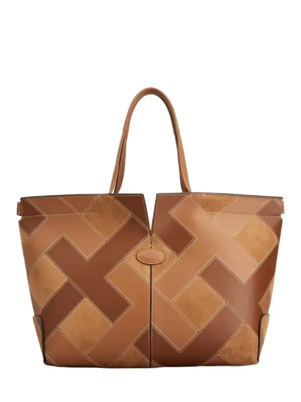 TOD'S Patchwork Double-handle Handbag - Brown
