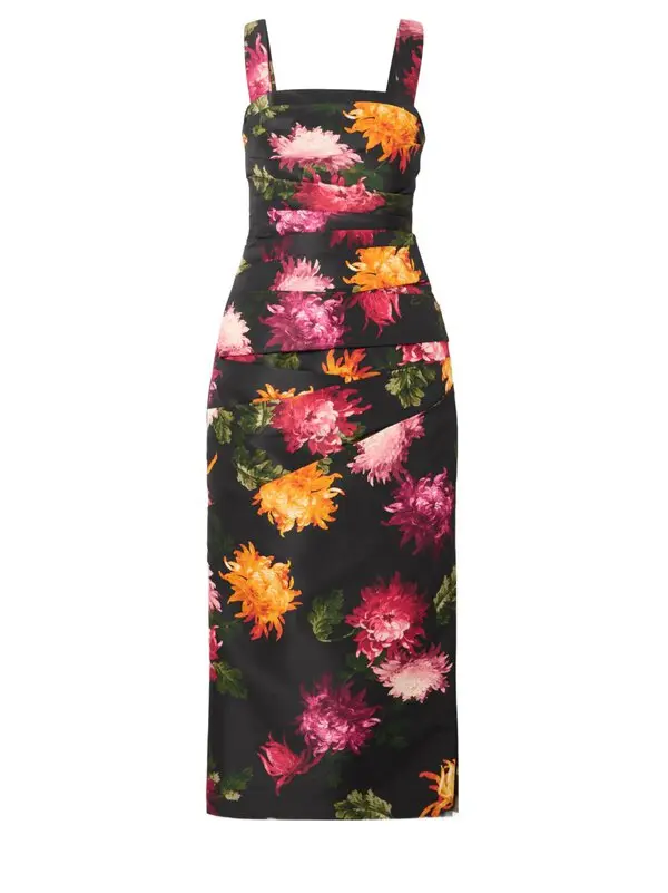 Carolina Herrera Draped Printed Midi Dress - Black