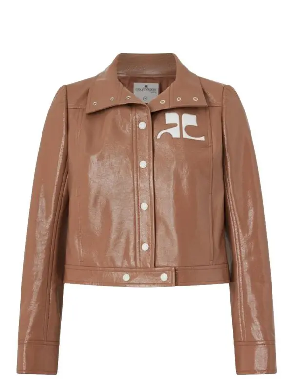 COURREGES Leather Motorcycle Jacket With Logo Detail - Brown