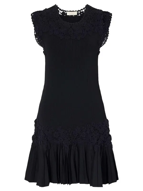 Ulla Johnson Crochet-trimmed Ribbed Mini Dress - Black