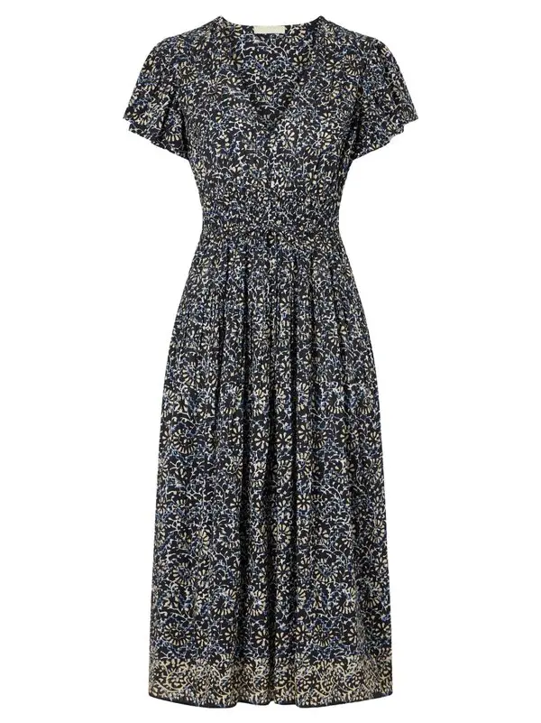 Ulla Johnson Lyria Gathered Printed Cotton-blend Midi Dress - Black