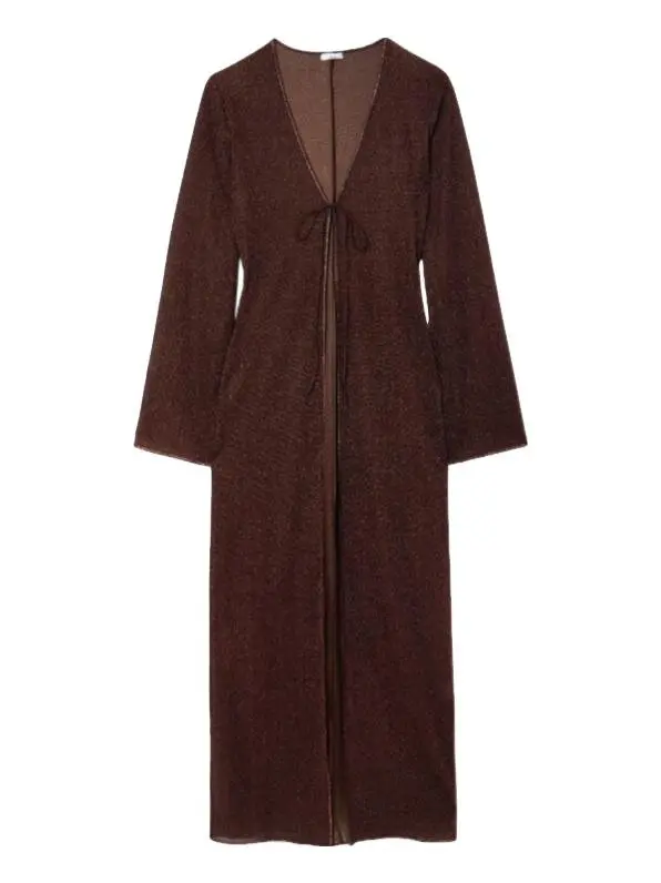 Oseree Tie-detail Metallic Stretch-knit Cover-up - Brown